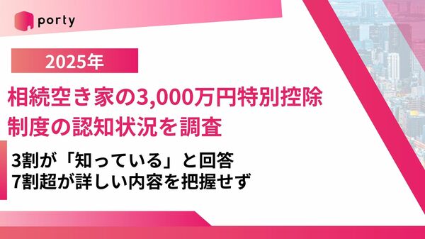 【空き家実態調査2025】ポルティ、相続空き家の3,000万円特別控除制度の認知状況を調査