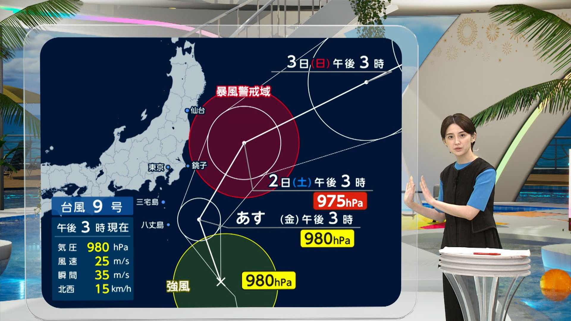 ノロノロ「台風9号」8月2日未明に関東接近の恐れ…近づくにつれ勢力増す可能性も 最大瞬間風速は伊豆諸島で40m/s、関東で35m/s、警報級の大雨にも要警戒（FNNプライムオンライン）｜d ...