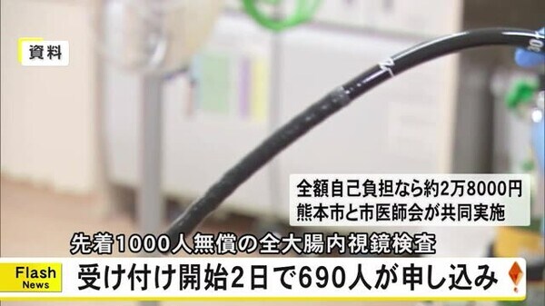 先着1000人に『無償』で実施する全大腸内視鏡検査 2日間690件の申し込み【熊本】｜FNNプライムオンライン