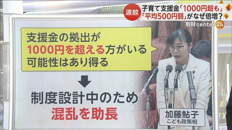 子育て支援金「1000円超も」こども政策担当相が発言 「平均500円弱」からの“倍増”に波紋 高所得者は高額に｜FNNプライムオンライン