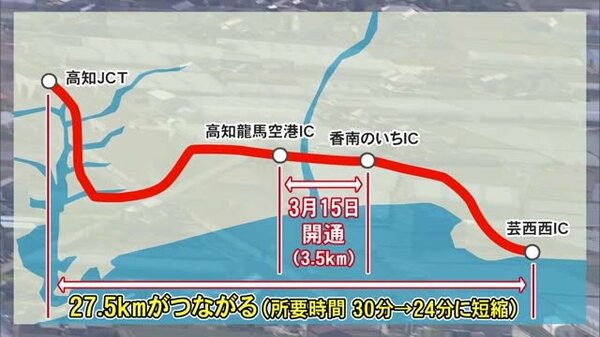 高知龍馬空港IC～香南のいちICが2025年3月15日開通へ 知事「県東部の経済活性化に期待」｜FNNプライムオンライン
