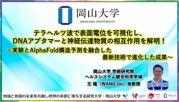 【岡山大学】テラヘルツ波で表面電位を可視化し、DNAアプタマーと神経伝達物質の相互作用を解明！～実験とAlphaFold構造予測を融合した最新技術で進化した成果～
