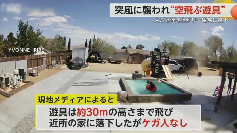 突風に襲われ“空飛ぶ遊具”人ごと浮き上がる その後約30mの高さまで上がり住宅に落下 米・カリフォルニア州｜FNNプライムオンライン