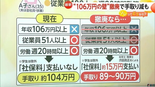【解説】106万円の壁撤廃で「かなり手取りが減ってしまう」懸念…週20時間以上の労働で“社会保険加入”に 「将来安心」伝わっていない可能性｜FNNプライムオンライン